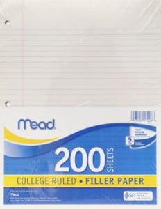 Mead Filler Paper - 200 College Ruled Sheets - Case of 24 - While ...